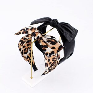 BEGOOD Headbands with Bow - Black Leather Knotted Headband, Leopard Wide Turban Hair Accessories for Women and Girls, 2Pcs