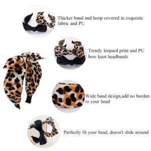 BEGOOD Headbands with Bow - Black Leather Knotted Headband, Leopard Wide Turban Hair Accessories for Women and Girls, 2Pcs