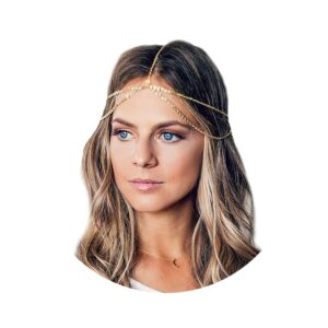 aukmla boho sequins head chain festival wedding headpiece hair chain spring summer christmas fashion headband hair jewelry for women and girls (gold)