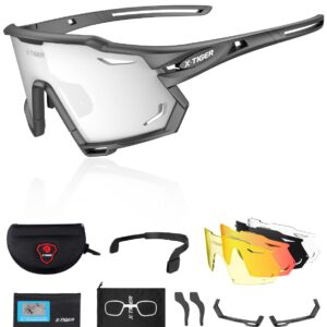 X-TIGER Polarized Cycling Glasses with 5 Interchangeable Lenses,MTB Biking Baseball Running Sports Sunglasses for Men Women