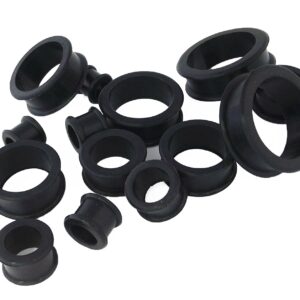 Pair 15/16" (24MM) BLACK SILICONE FLAT FLARE TUNNELS Double Flare Gauges Thin Soft Flexible Flesh Plugs (2pcs)