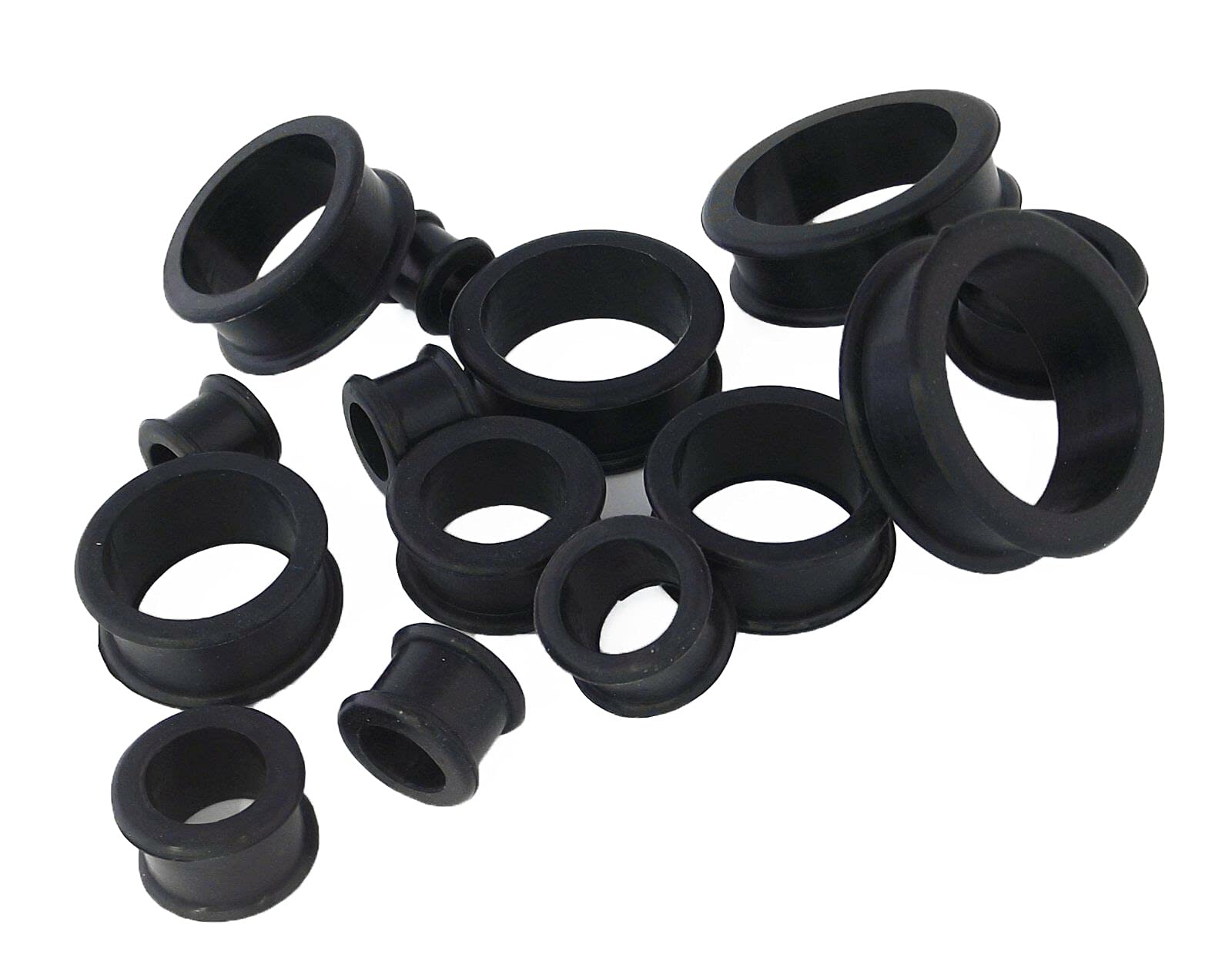 Pair 15/16" (24MM) BLACK SILICONE FLAT FLARE TUNNELS Double Flare Gauges Thin Soft Flexible Flesh Plugs (2pcs)