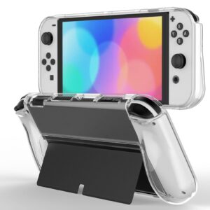 jetech protective case for nintendo switch (oled model) 7-inch 2021 release, grip cover with shock-absorption and anti-scratch design, hd clear