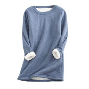 women thick fleece sweatshirt crewneck winter padded velvet warm underwear tops tunic shirts plus size s-5xl (01 blue, xl)