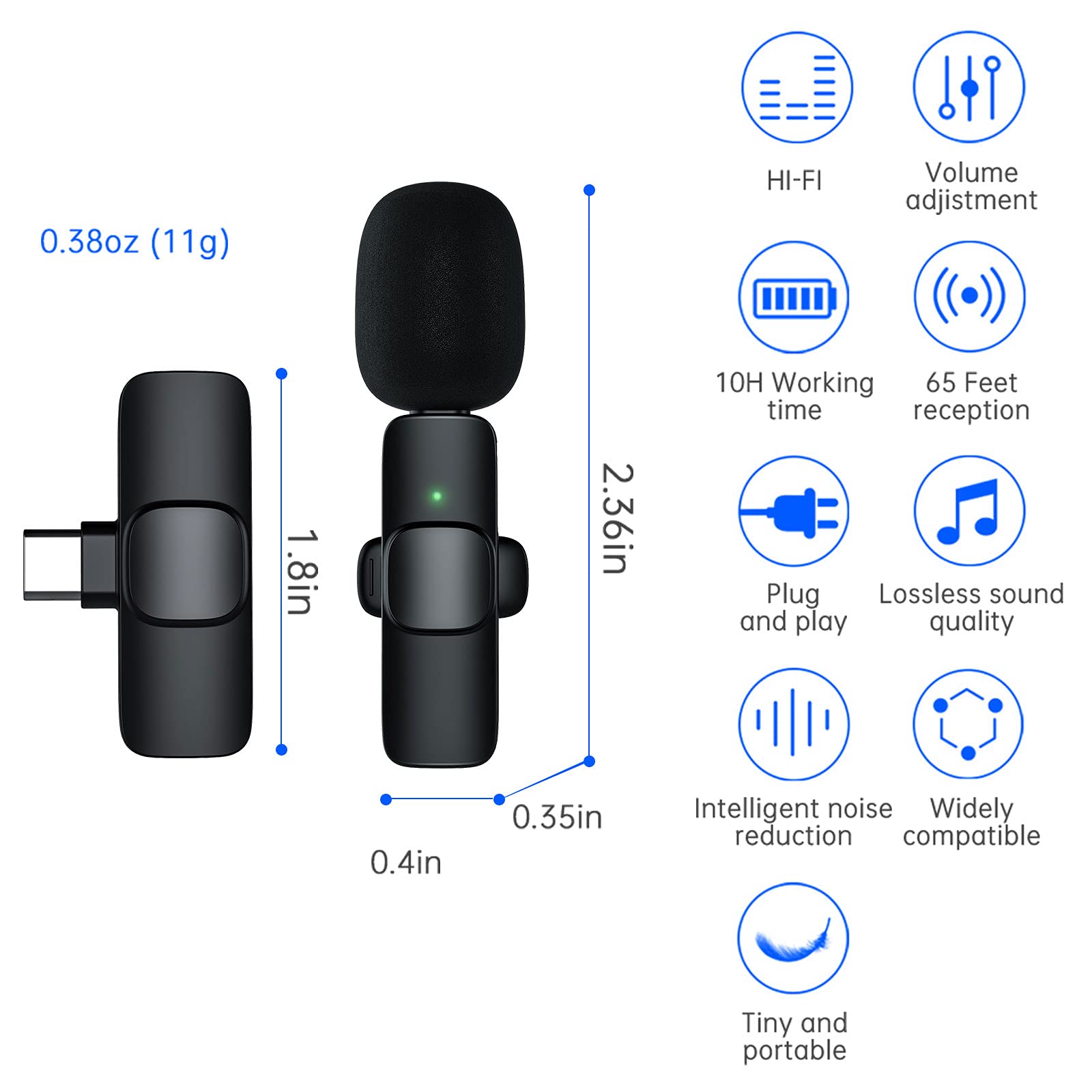 NUNUWE Wireless Lavalier Microphone for iPhone iPad, Mini Lapel Wireless Microphone for Video Recording, TikTok Facebook Live Steam, Youtubers, Vloggers, Interview, Clip-on Plug & Play (Black)