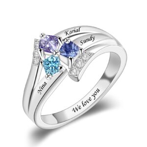 bauma auto personalized mothers rings with 1-9 simulated birthstones custom anniversary rings for women family name rings for mom