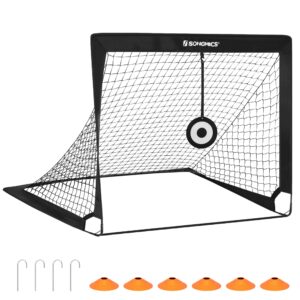 songmic portable soccer goal, 4x3 ft folding kids soccer net with target and training cones, for backyard, park, garden, beach, quick assembly, black uszq421b01