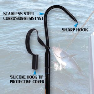 Fiblink Fishing Gaff Portable Fish Gaff with Stainless Steel Fishing Hook,Non-Slip Grip Handle and Fiberglass Shaft for Saltwater Offshore 3'/5'/6' (Length: 5')