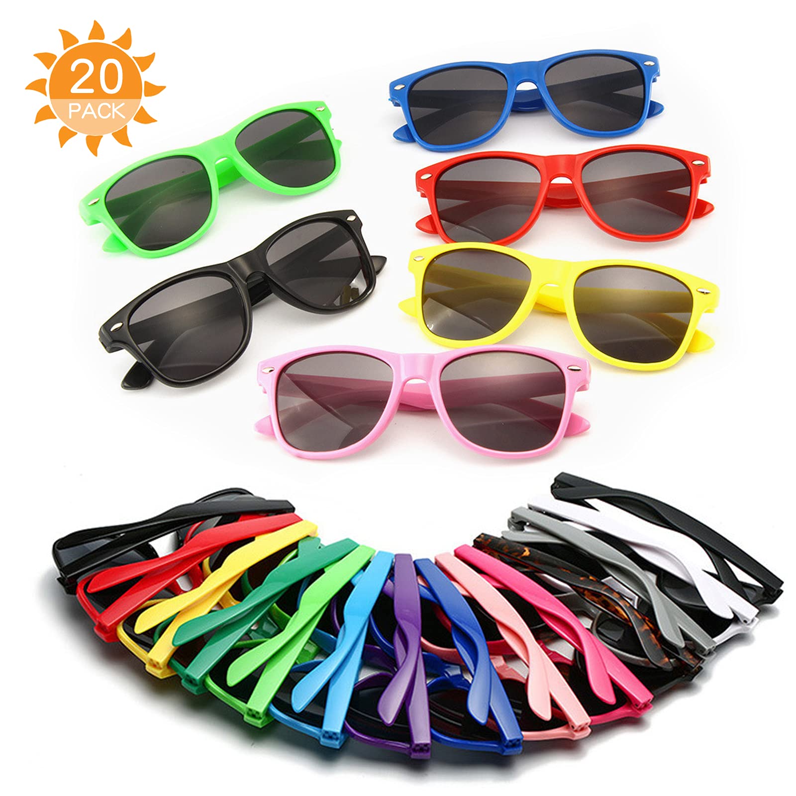 YQVIE 20 Pack Wholesale Adult Sunglasses for Men Women in Bulk 70s Retro Cheap Glasses for Party Supplies (20Color Mix)