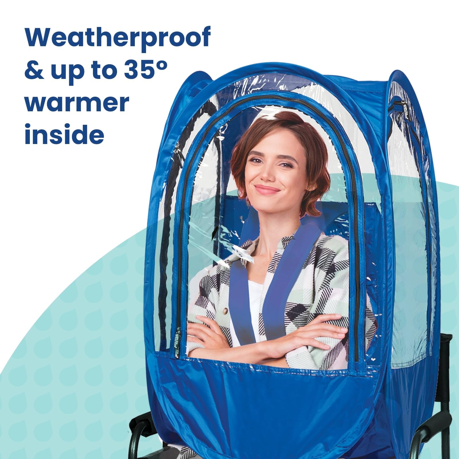 WeatherPod Small Upper-Body Pod with Straps– 1-Person Wearable Weather Protection from Cold, Wind and Rain in Stadium Seating or Standing – Royal Blue