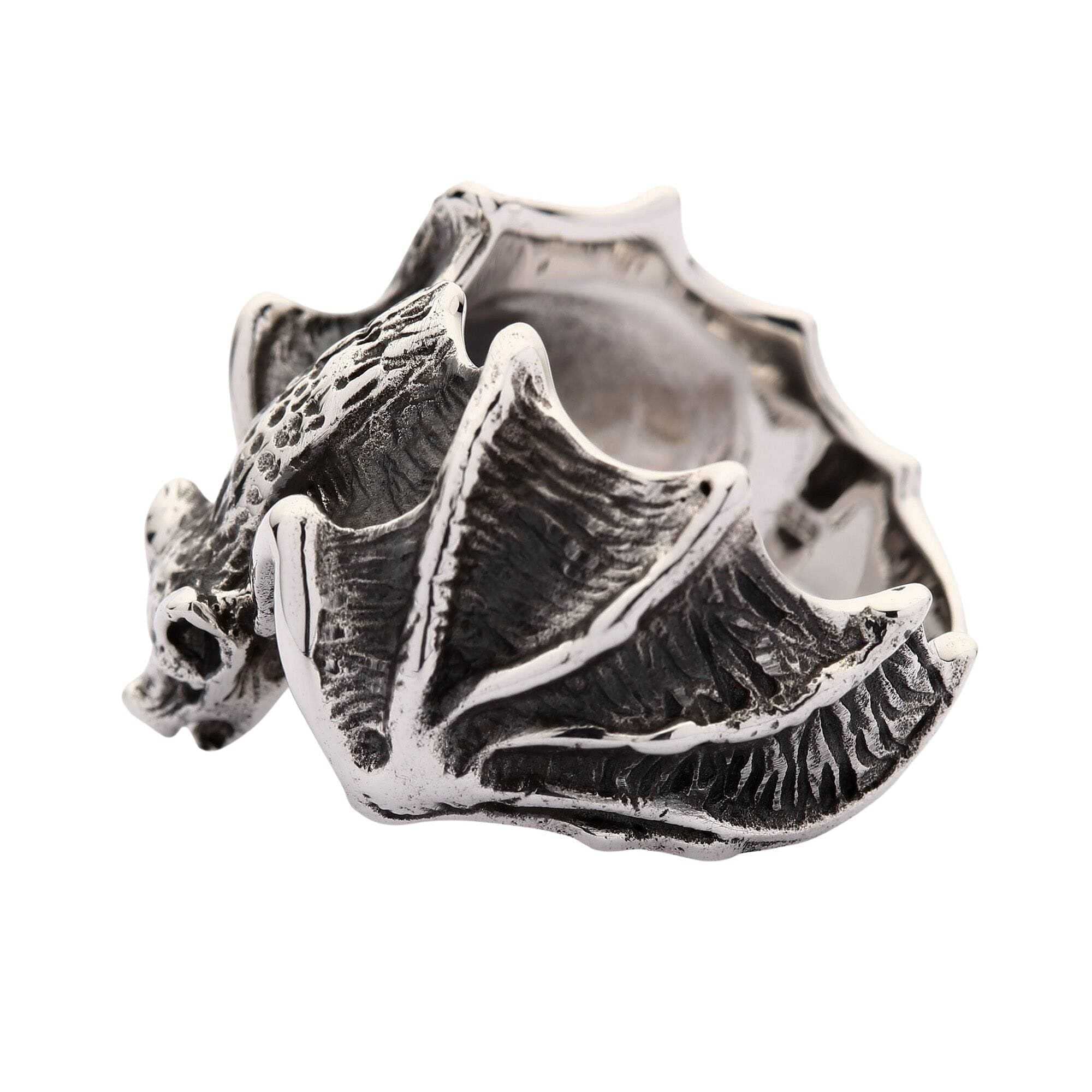 Bikerringshop 925 Sterling Silver Bat Gothic Ring Size 7