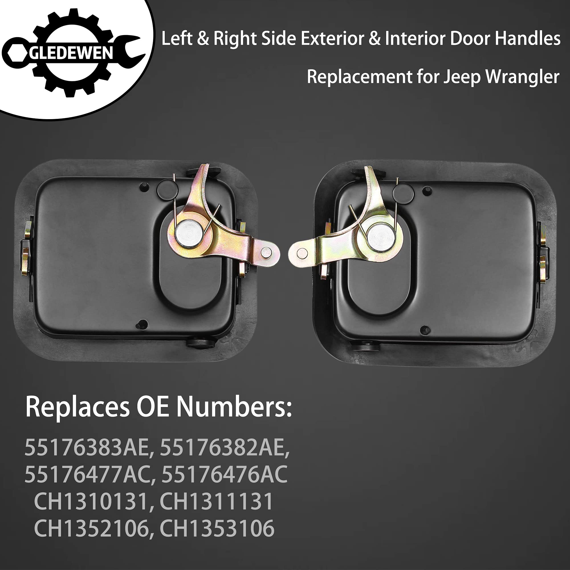 Door Handle Set, Compatible with 1991-1996 Jeep Wrangler YJ 1997-2006 TJ, Exterior & Interior Left Driver & Right Passenger Side | Replace# 79540 79541 55176383AE 55176382AE 55176477AC 55176476AC