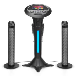 singing machine portable wifi karaoke machine for adults, black - karaoke pedestal with 7” touchscreen display, built-in karaoke speaker, bluetooth & recorder - karaoke system with 2 wired microphones