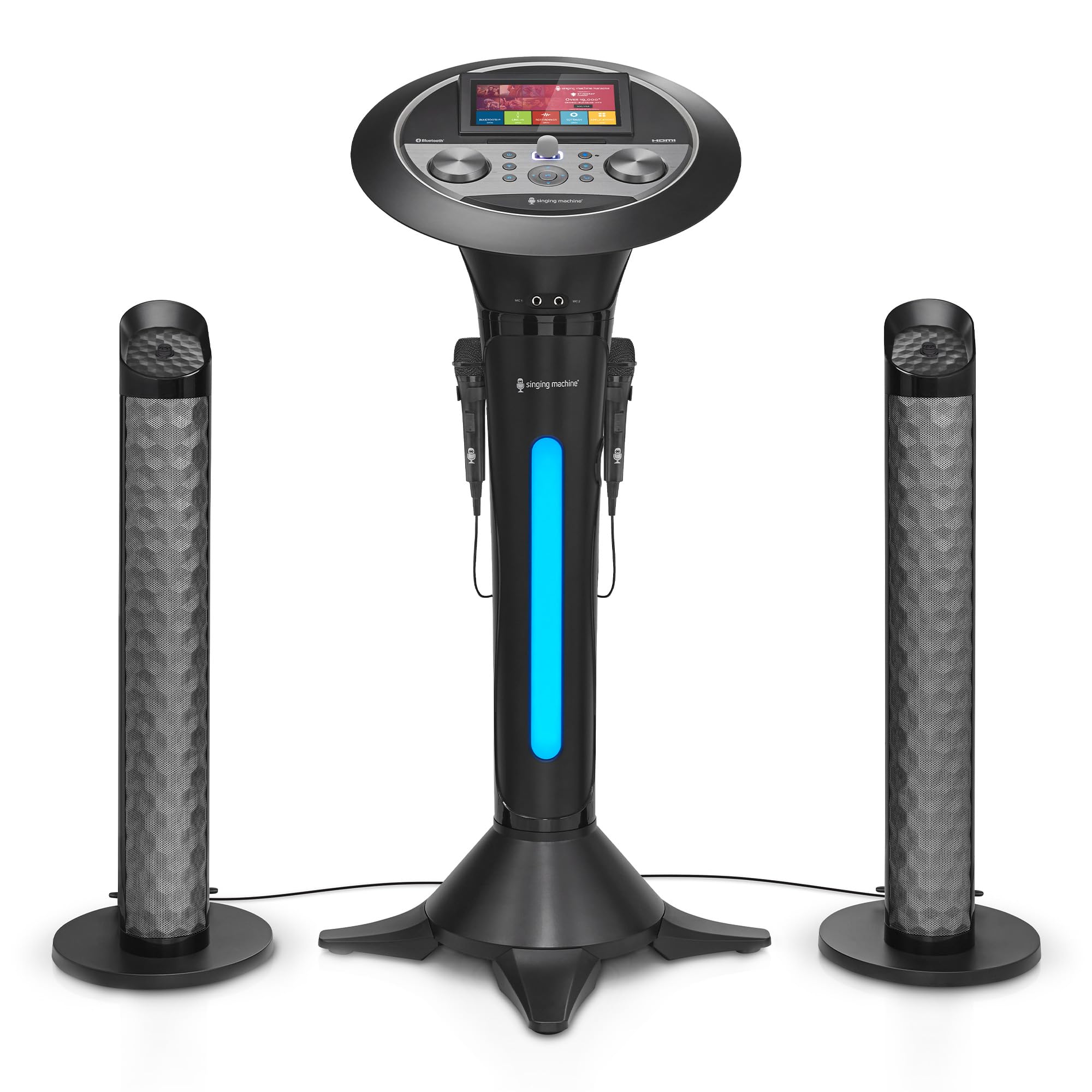 Singing Machine Portable WiFi Karaoke Machine for Adults, Black - Karaoke Pedestal with 7” Touchscreen Display, Built-In Karaoke Speaker, Bluetooth & Recorder - Karaoke System with 2 Wired Microphones