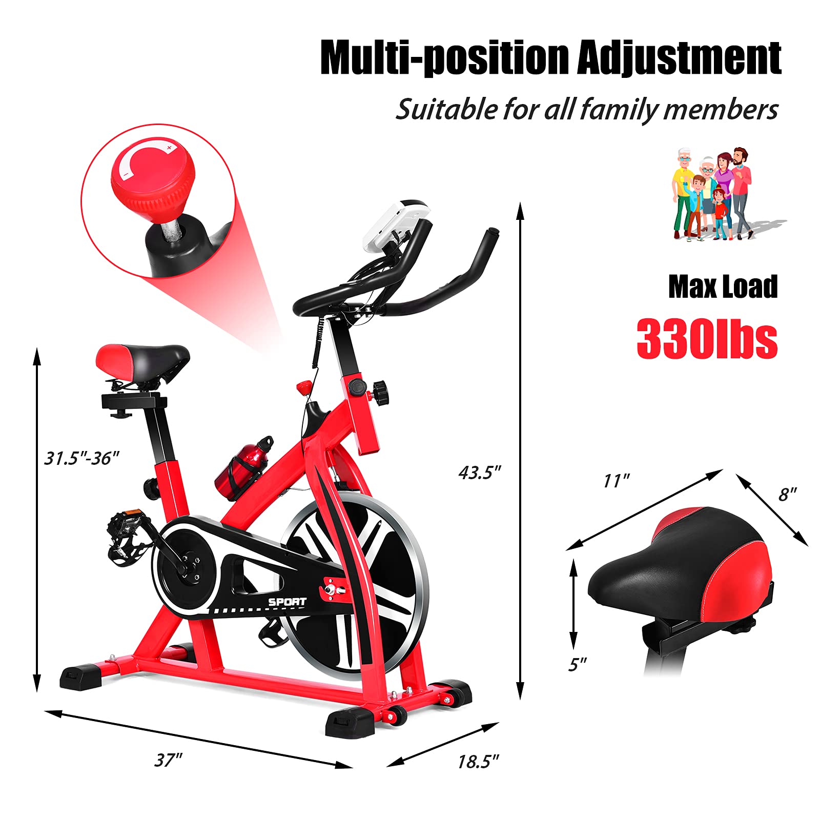 GYMAX Indoor Cycling Bike, Stationary Exercise Bike with 20 LBS Flywheel, Cup Holder, LCD Monitor & Built-in Wheels for Home Gym Cardio Training Workout