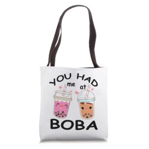 you had me at boba cute kawaii bubble tea tote bag