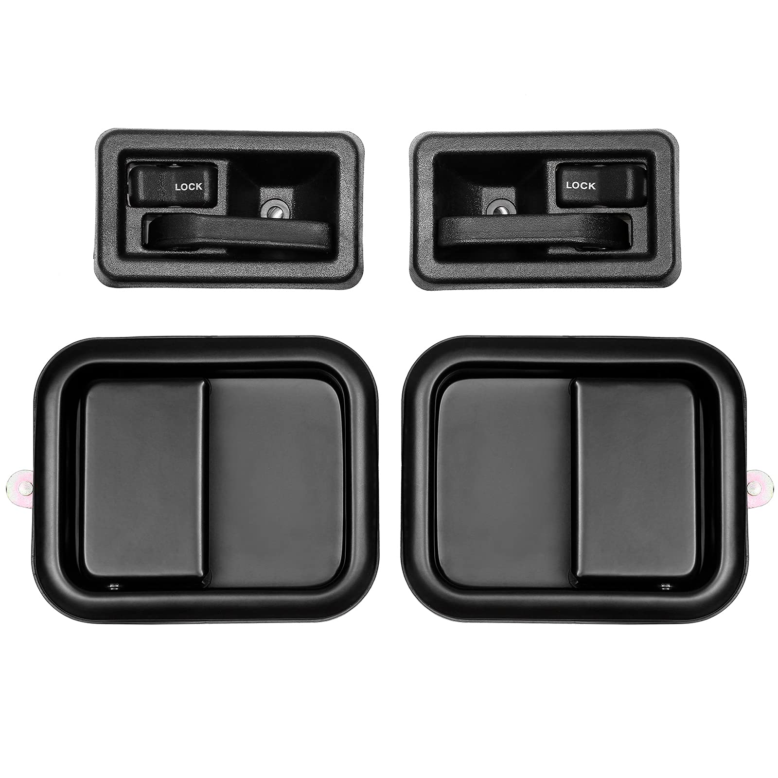 Door Handle Set, Compatible with 1991-1996 Jeep Wrangler YJ 1997-2006 TJ, Exterior & Interior Left Driver & Right Passenger Side | Replace# 79540 79541 55176383AE 55176382AE 55176477AC 55176476AC