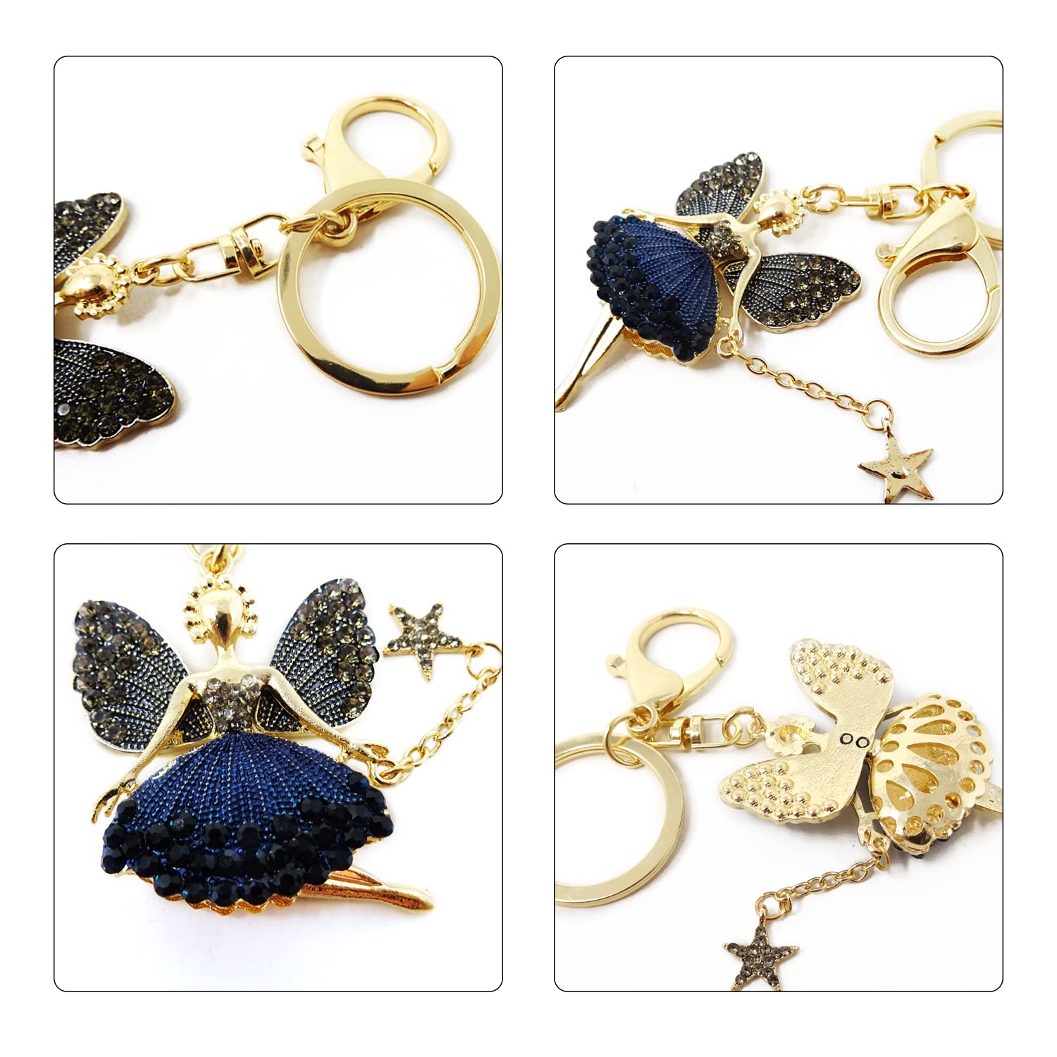 Honbay 1PCS Rhinestone Butterfly Wing Fairy Keychain Dancing Ballet Sparkling Crystal Keyring Pendant Women Key Chain Decoration in A Box for Bag Purse Wallet Handbags Backpack