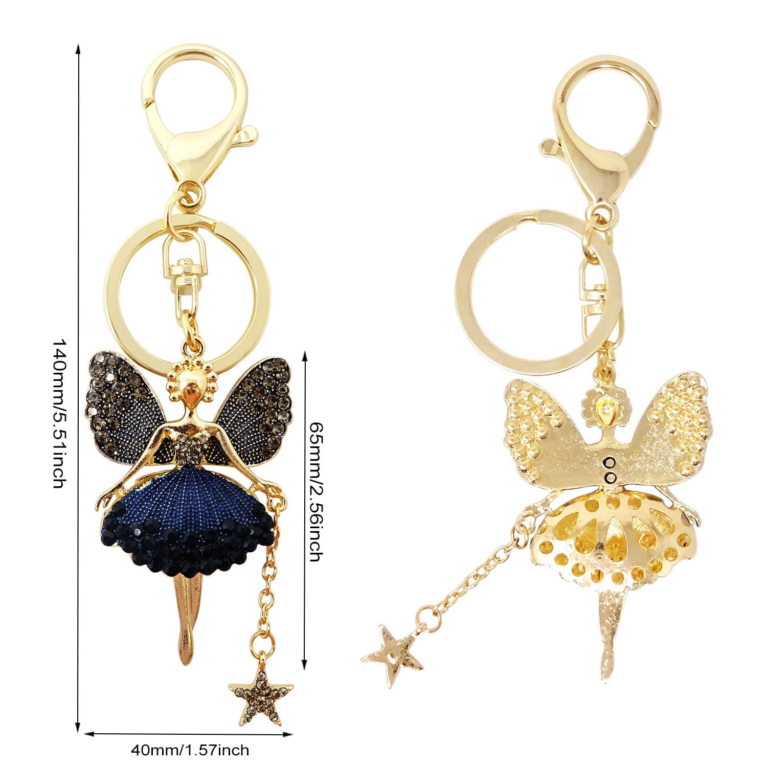 Honbay 1PCS Rhinestone Butterfly Wing Fairy Keychain Dancing Ballet Sparkling Crystal Keyring Pendant Women Key Chain Decoration in A Box for Bag Purse Wallet Handbags Backpack