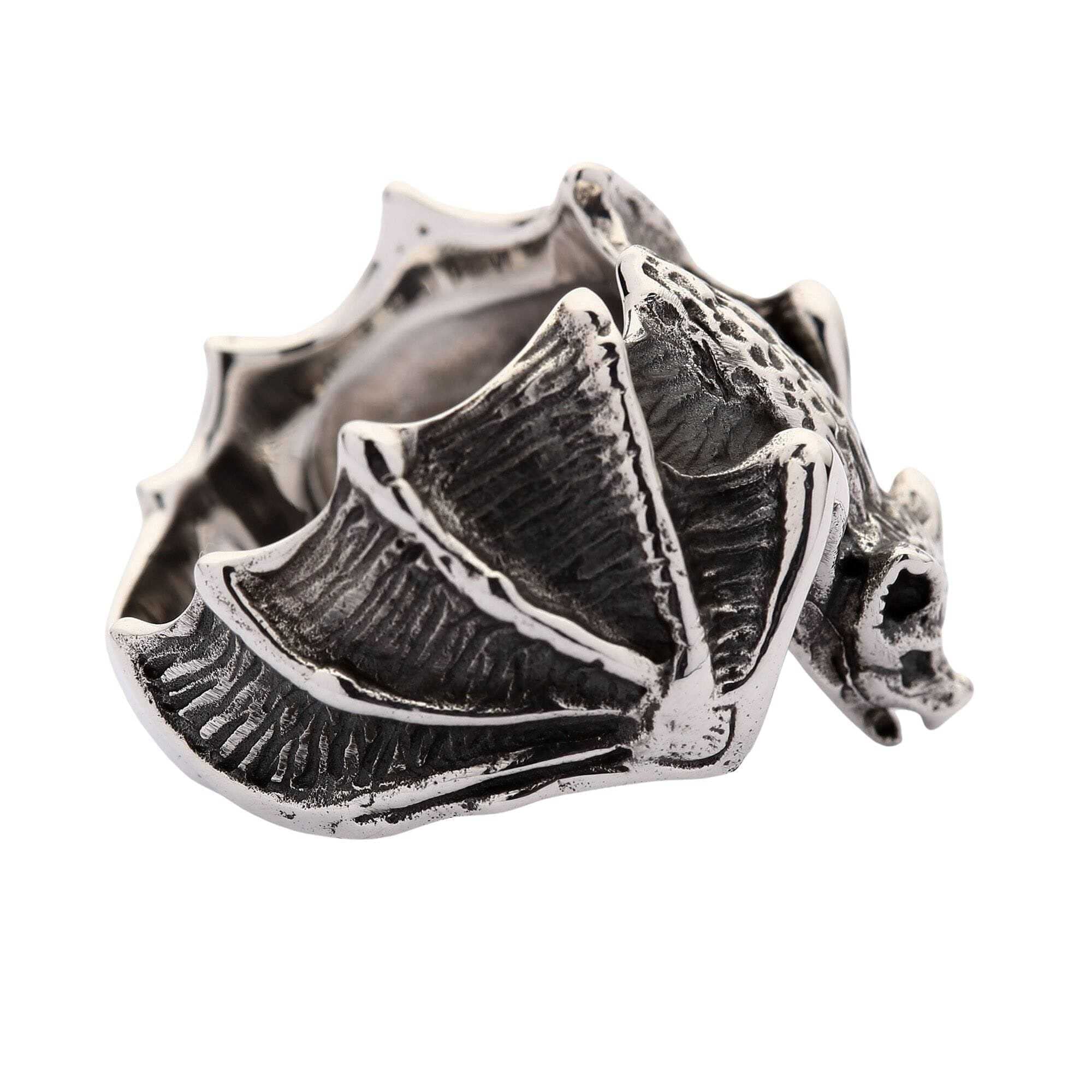 Bikerringshop 925 Sterling Silver Bat Gothic Ring Size 7