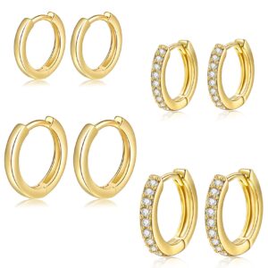 gold huggie hoop earrings, tiny mini hoop earrings set hypoallergenic small gold hoop earrings for women