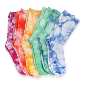 BambooMN Women's Rayon from Bamboo Tie Dye Crew Dress Socks - Blue Green - 4 Pairs - Size 4-9