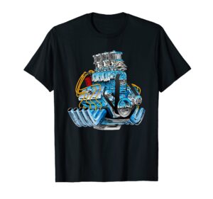 hot rod muscle car dragster race engine cartoon illustration t-shirt