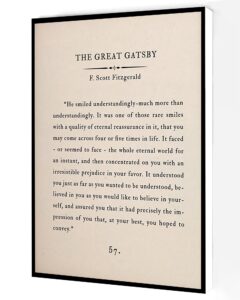 the great gatsby canvas wall art,francis scott fitzgerald quote poster,book page print modern artwork painting for living room office home decoration 8''x12'' framed