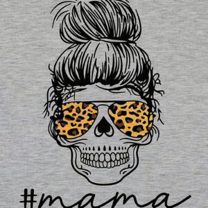 StarVnc Funny Mama Sweatshirt For Women Mom Life Leopard Skull Graphic Shirt Casual Long Sleeve Pullover Tops, Grey