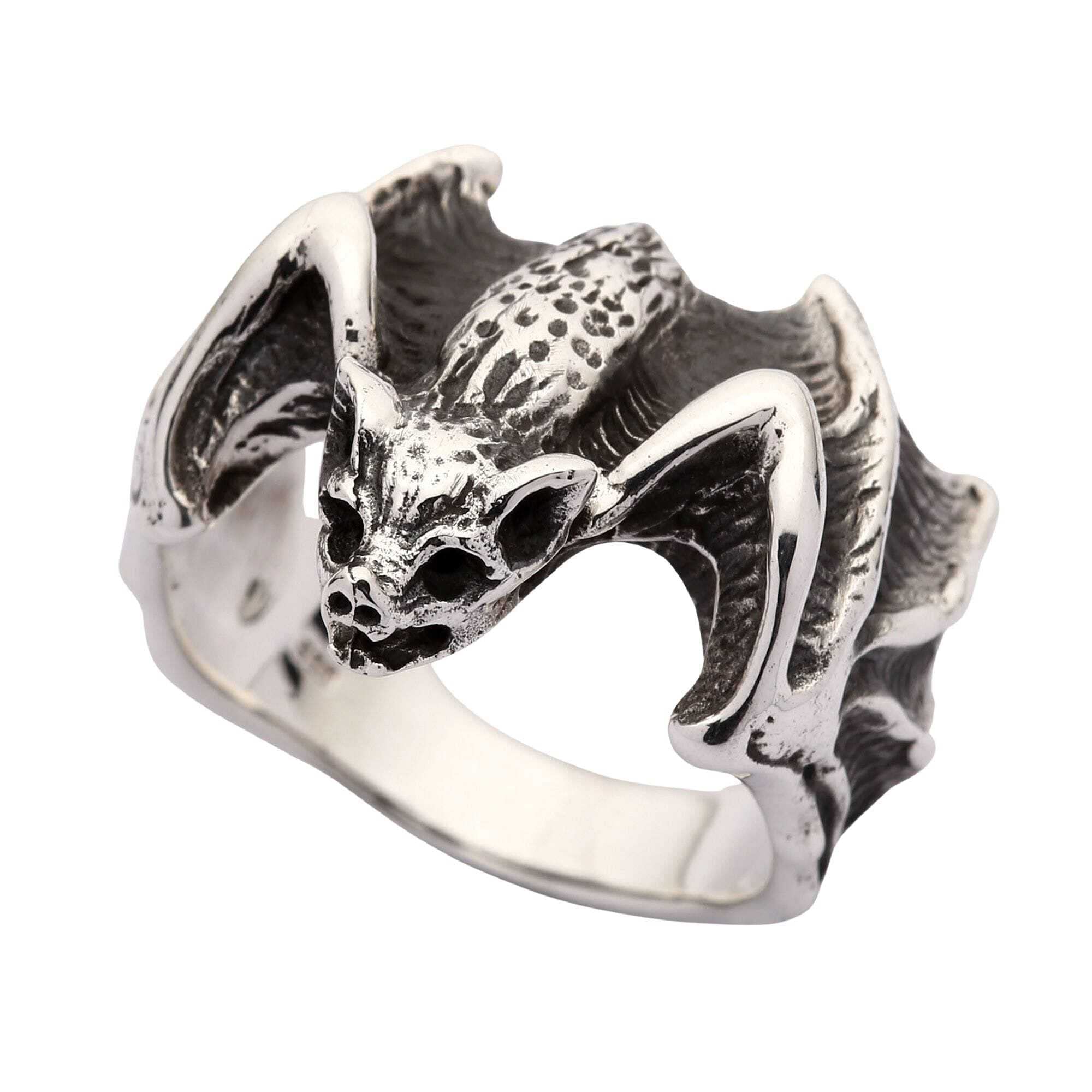 Bikerringshop 925 Sterling Silver Bat Gothic Ring Size 7