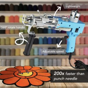 Tufting Gun 2 in 1 Cut Pile Loop Pile Rug Gun Machine Starter Kit Rug Tufting Kit Electric Tufting Gun Carpet Weaving Flocking Machine, Includes 10 Tufting Gun Skin Stickers, 100-240V (Baby Blue)