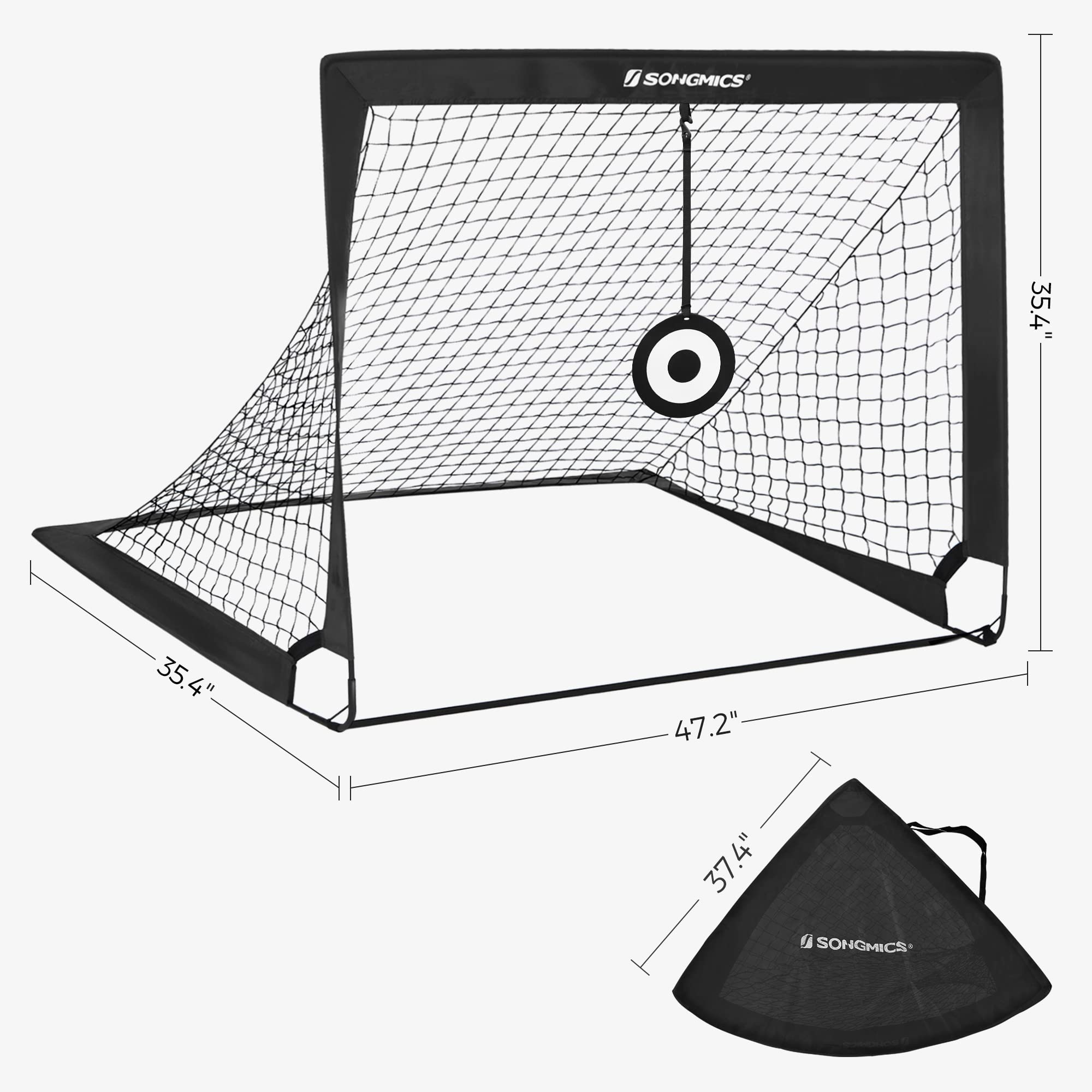 SONGMICS Kids Soccer Goals for Backyard, 4x3 ft Portable Soccer Nets Training Equipment, with Targets and Training Cones, Toddler Soccer Goal with Carrying Bag, for Field, Black USZQ422B01