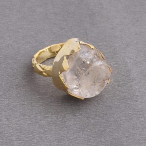 Unique 18K Yellow Gold Vermeil Raw Herkimer Diamond Rough Stone Ring All Occasion Gift Jewelry (9)