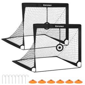 songmics kids soccer goals for backyard, 4x3 ft portable soccer nets training equipment, with targets and training cones, toddler soccer goal with carrying bag, for field, black uszq422b01