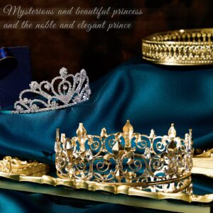 King Crown 2 Pcs Royal King Crown Metal Crystal Tiara Crown for Men Women Bridegroom Bride Princess for Wedding Halloween (Rhinestone Style)