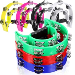 7 pieces double row tambourine half moon musical tambourine plastic tambourines musical instrument handheld tambourine percussion metal jingles hand held percussion drum for party performance concert