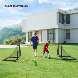 SONGMICS Kids Soccer Goals for Backyard, 4x3 ft Portable Soccer Nets Training Equipment, with Targets and Training Cones, Toddler Soccer Goal with Carrying Bag, for Field, Black USZQ422B01