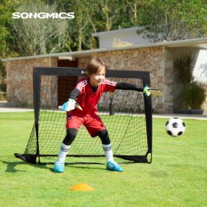 SONGMIC Portable Soccer Goal, 4x3 ft Folding Kids Soccer Net with Target and Training Cones, for Backyard, Park, Garden, Beach, Quick Assembly, Black USZQ421B01