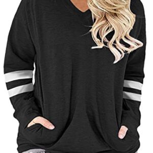 ROSRISS Plus Size Sweatshirts for Women 3X V Neck Shirts Blouses with Pockets Black 24W