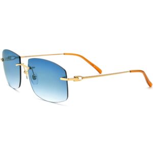 HEPIDEM Rimless Rectangle UV400 Oversize Square Sunglasses for Men with Nylon Lens (50248 Gold Frame Gradient Blue Lens)