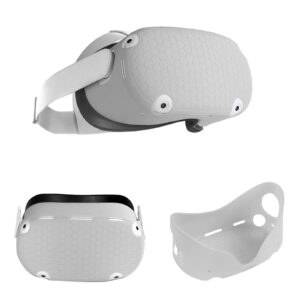 for Oculus Quest 2 Accessories Combo Set, Quest 2 VR Silicone Skin Cover and Face Cover, Quest 2 Touch Controller Grip Cover, Protective Lens Cover (White)