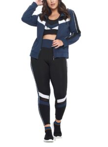 jvini women's 3 piece sports outfit set - zip up hoodie sweatshirt - raceback bra & leggings navy/black curve 1xl us(14-16)