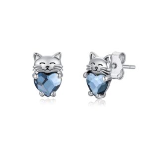 justkidstoy hypoallergenic cat earrings 925 sterling silver cute animal kitten stud earrings cat jewelry gifts for women girls daughter friends pet lover