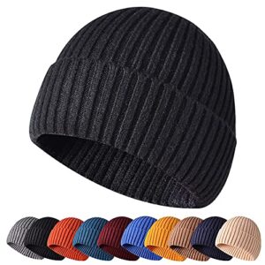 hirui knit beanie for men women kids, winter hats warm classic daily skull caps (black)