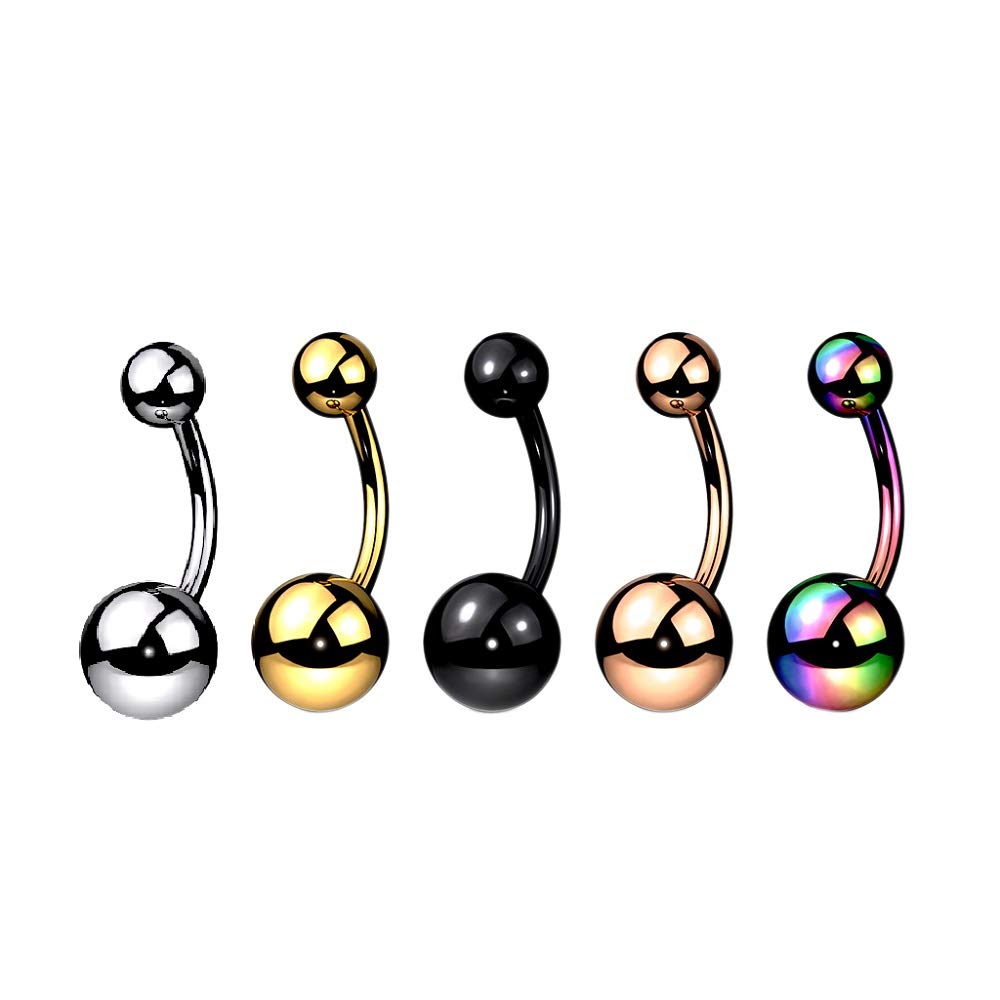 14G PVD Plated G23 Implant Grade Titanium Plain Basic Belly Button Ring (Black)