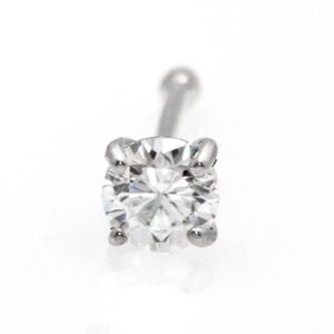 solid 14kt gold moissanite stud nose ring - 22g nose bone stud - ball end nose ring - april birthstone nose stud-nbwg-mnt3