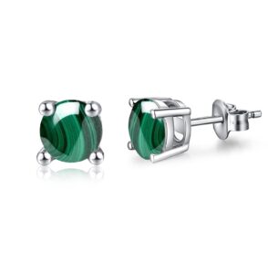 malachite earrings sterling silver malachite stud earrings 6mm round mallache earrings peacock stone jewelry gifts for women daughter