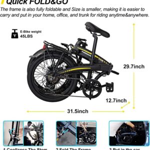 HH HILAND Rockshark 20 inch Folding Electric Bike for Adults with 250W Motor, 36V 7.8AH Removable Battery, Front Light & 7-Speed Electric Bicycles, Urban Ebike Black