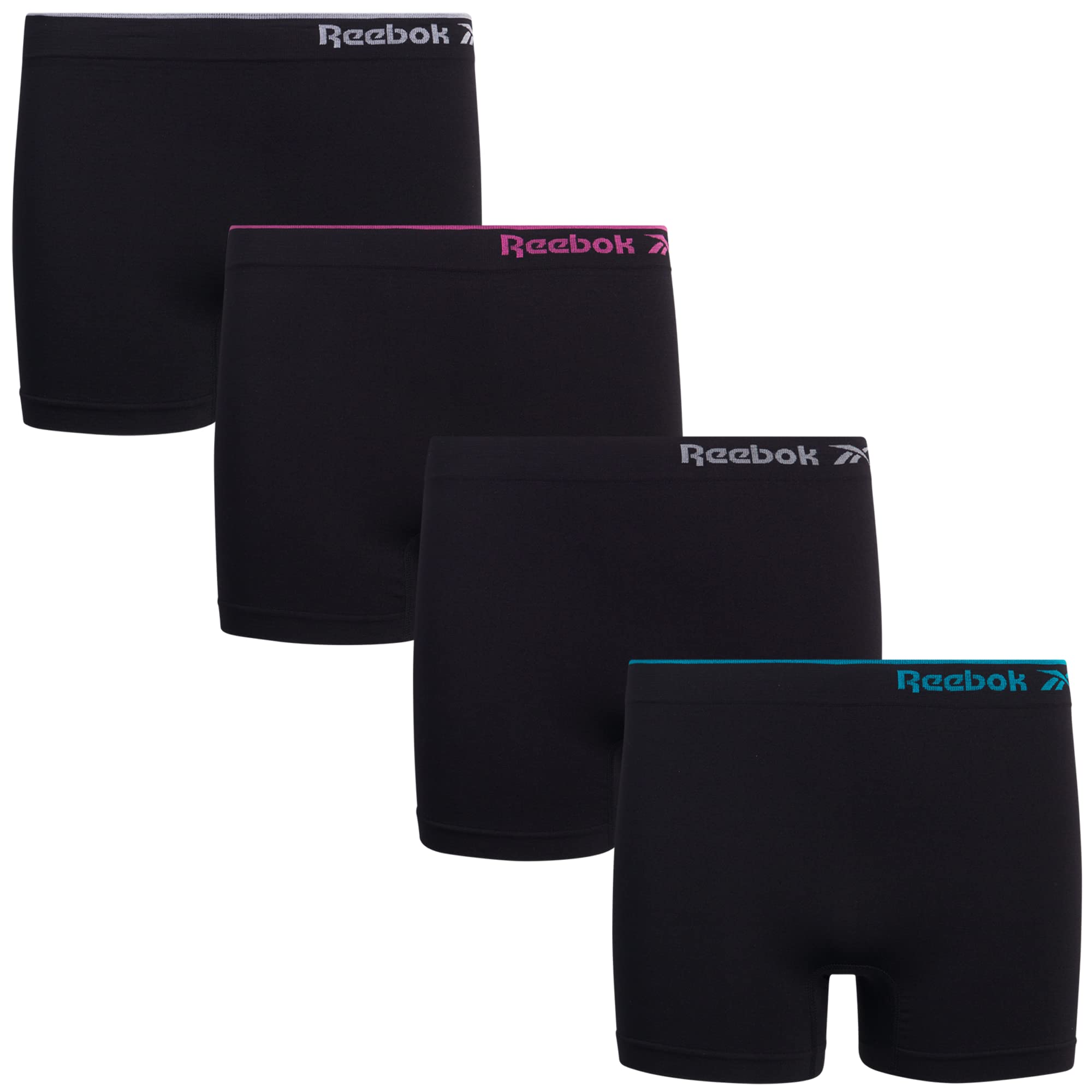 Reebok Girls' Boyshorts Underwear - 4 Pack Soft Seamless Long Leg Boy Shorts - Playground Shorts for Girls (6-16), Size 8-10, Black With Tipping Waistband