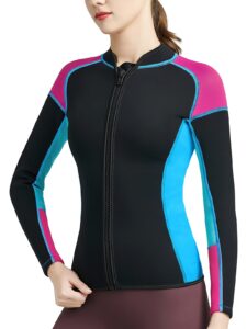 tbluite women wetsuit top swim jacket mens youth wet suit shirt 2mm neoprene thermal swimsuit front zip long sleeve cold water keep warm snorkeling diving surfing